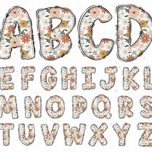 Retro Flower Alphabet PNG, Fall Autumn Doodle Alphabet Letters PNG ...