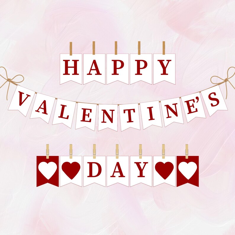 Valentine Banner Printable, Red Valentine's Day Party Decor, Valentines ...
