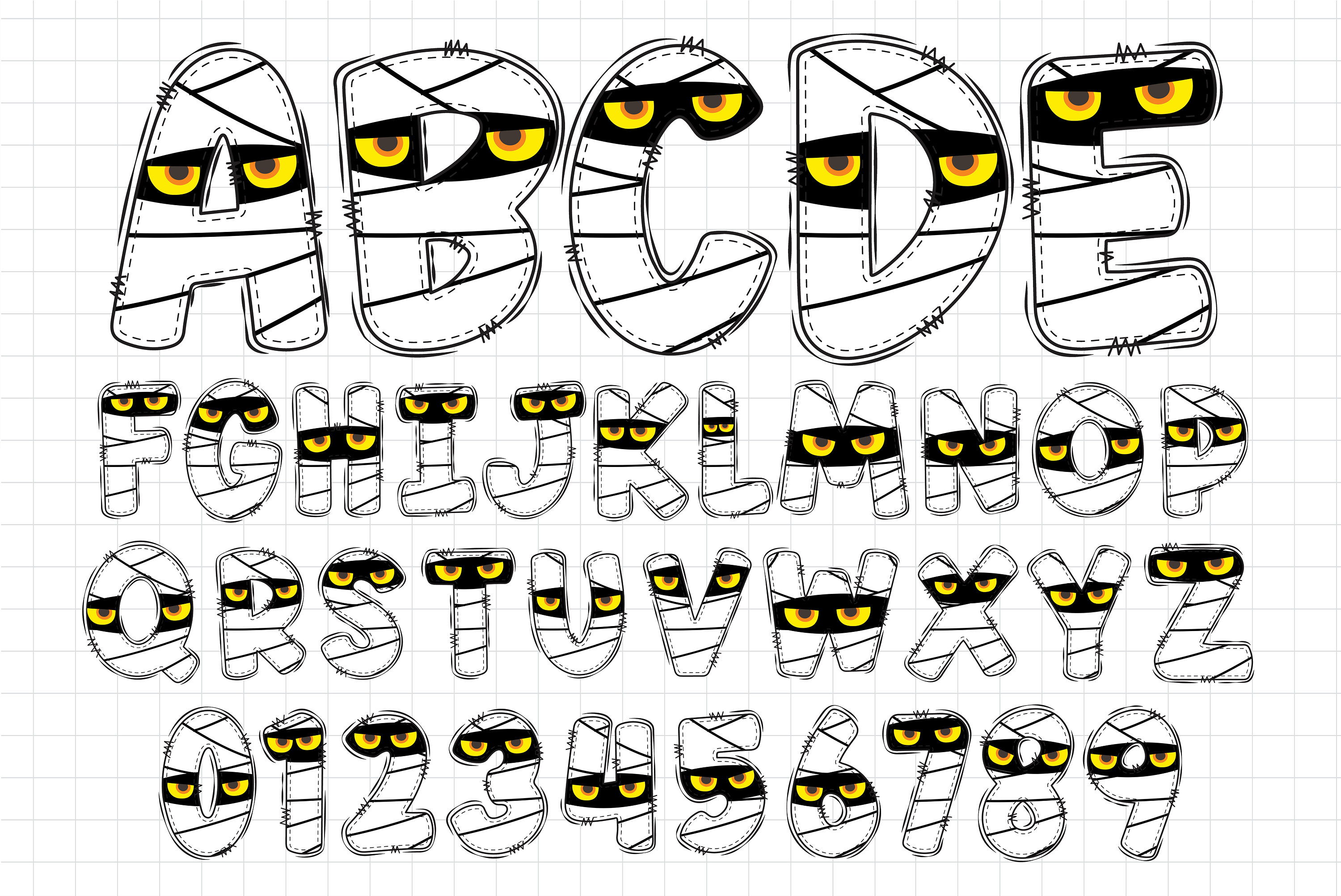 Halloween Doodle Alphabet Clipart Bundle, Spooky A-Z Letters & Numbers ...