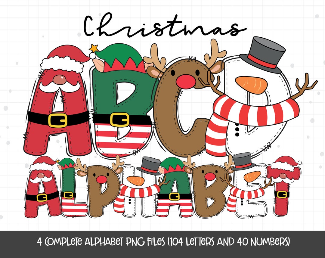 Christmas Alphabet PNG Bundle – Cute Letters and Numbers Clipart for ...