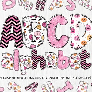 Pink Halloween Alphabet, Halloween Doodle Alphabet Bundle, Halloween ...