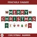 Merry Christmas Printable Banner Deep Red & Green Holiday Bunting Flags ...