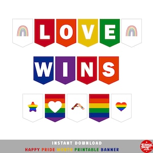 Pride Month Banner Printable, Happy Pride Party Decor, Love Wins Banner ...