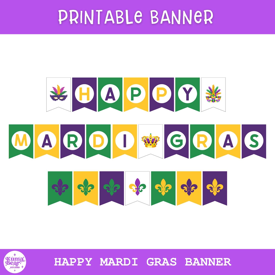 Mardi Gras Printable Banner, Fat Tuesday Decor, Mardi Gras Banner PNG ...