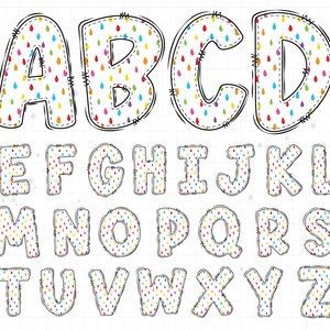 Rainbow Doodle Alphabet Bundle, Rainbow PNG Letters & Numbers, Rainbow ...