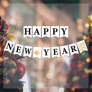 New Year's Banner Printable Holiday Party Banner Garland, Happy New ...