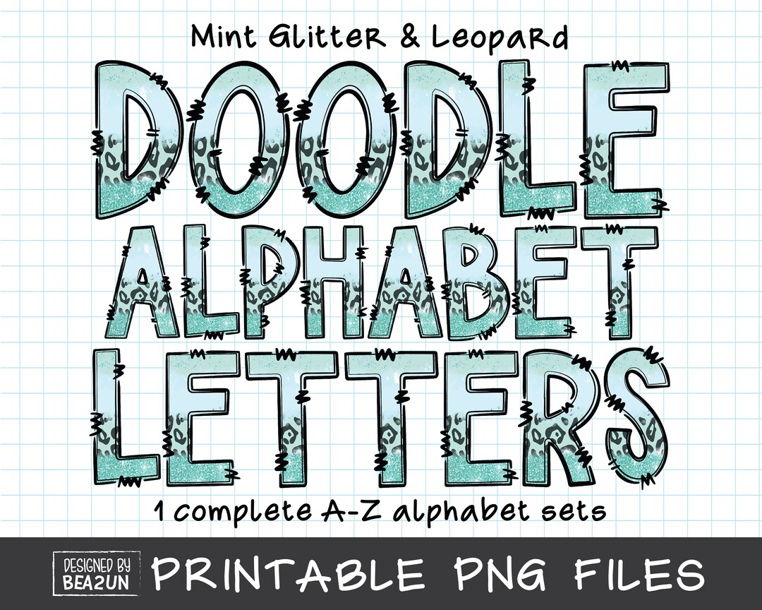 Mint Glitter and Leopard Alphabet PNG, Alphabet Sublimation, Leopard ...