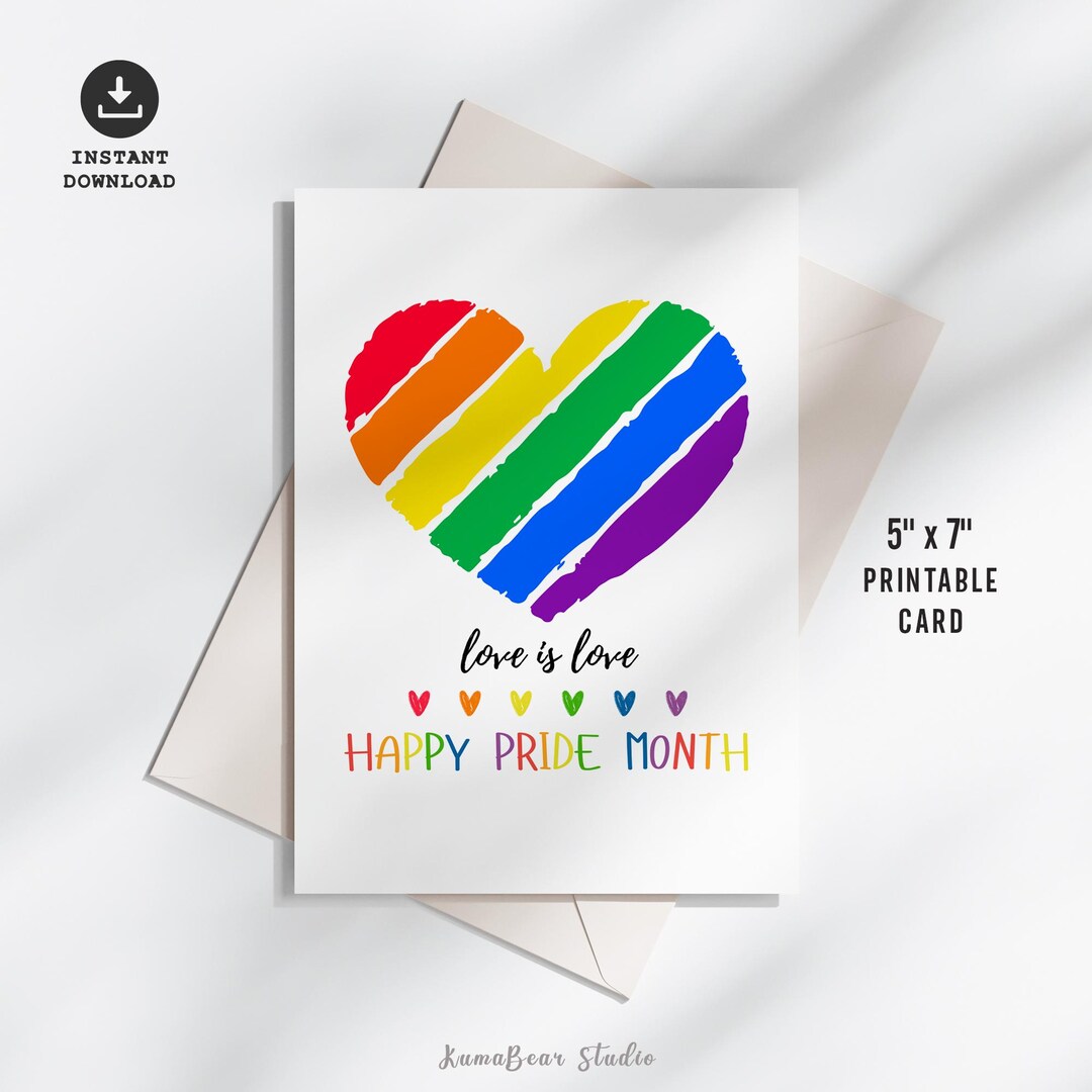 LGBTQ Pride Printable, Pride Month Greeting Card, LGBTQ Rainbow Heart ...