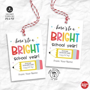 Back to School Printable Gift Tag, Bright School Year Tag, First Day of ...