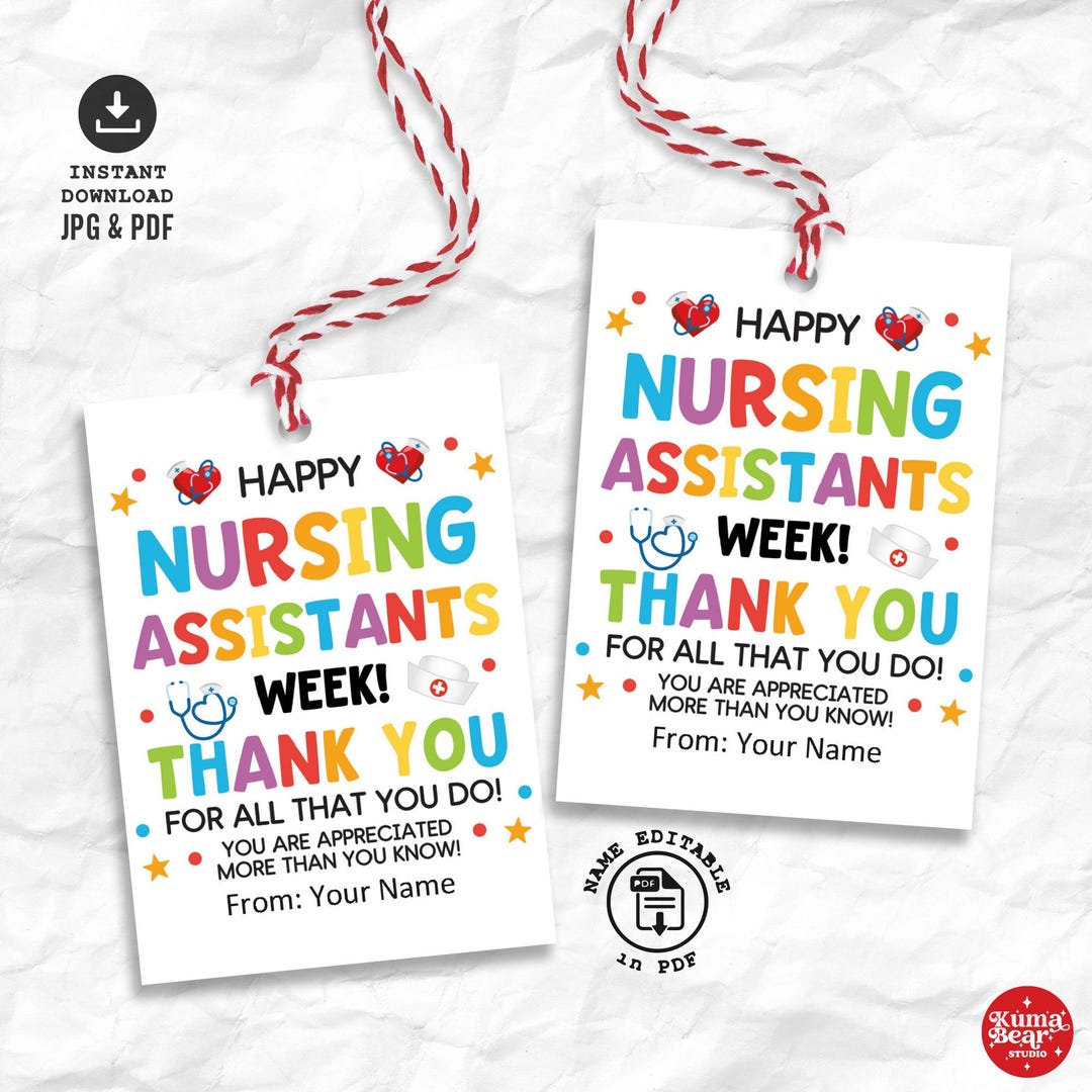 Nursing Assistants Week Tag Printable, Happy CNA Week Gift Tag, Thank ...