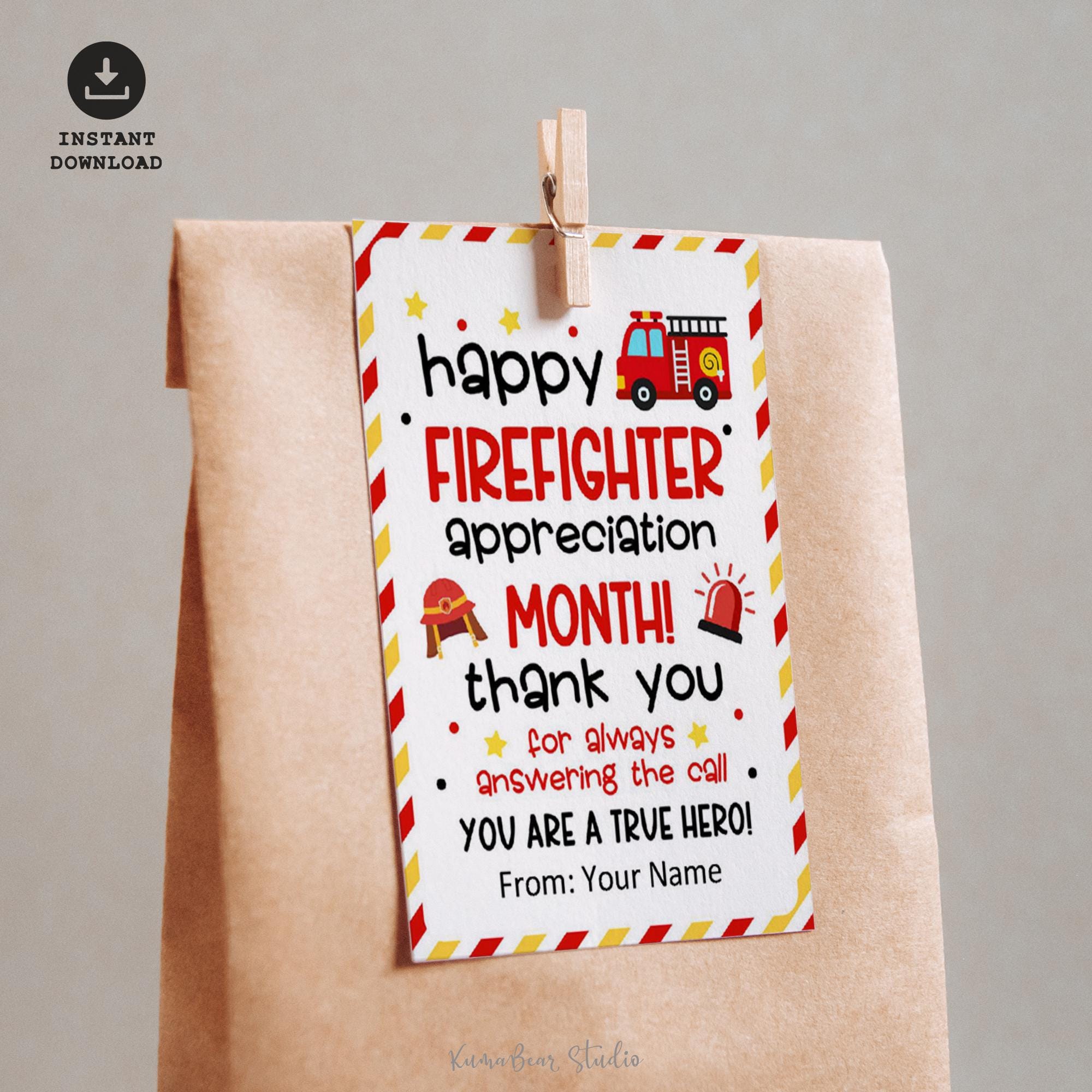 Firefighter Appreciation Gift Tags: Printable Thank You Tags (PDF & JPG ...