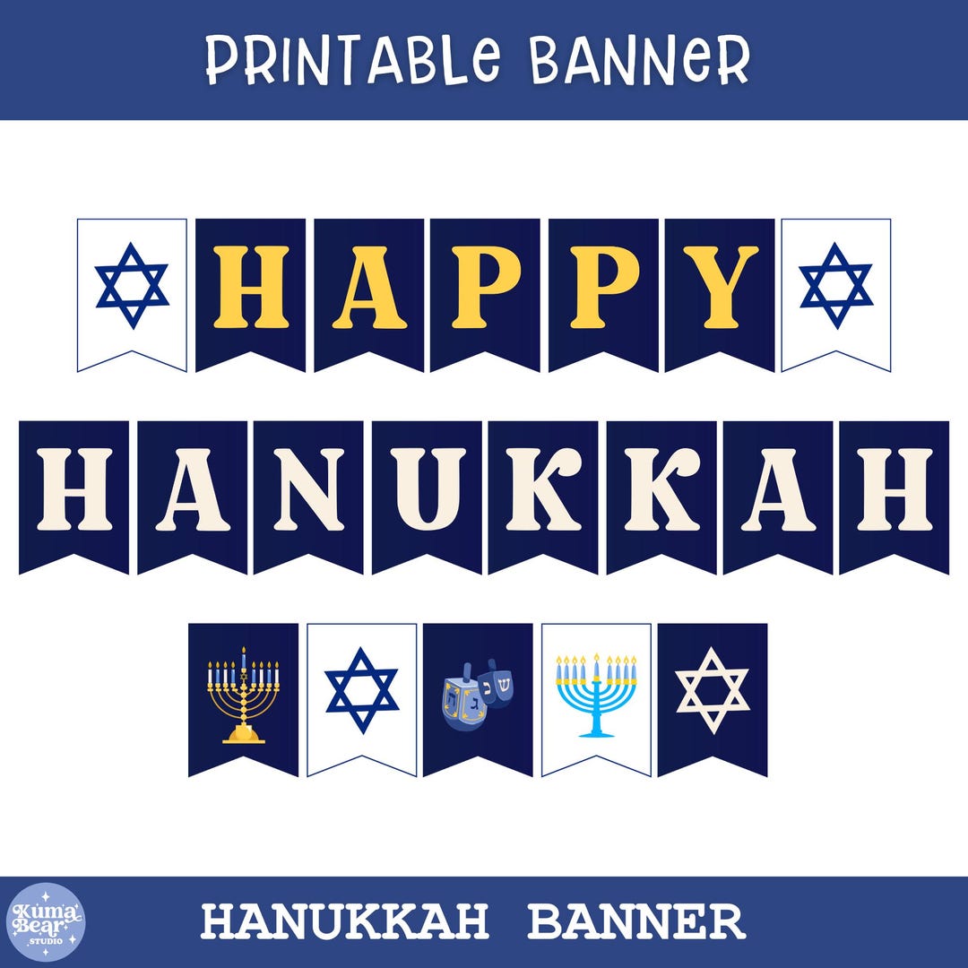 Happy Hanukkah Banner Printable, Hanukkah Decorations, Jewish Holiday ...