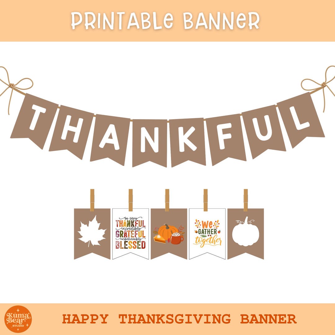 Thankful Banner Printable Thanksgiving Banner PNG, Thanksgiving Decor ...