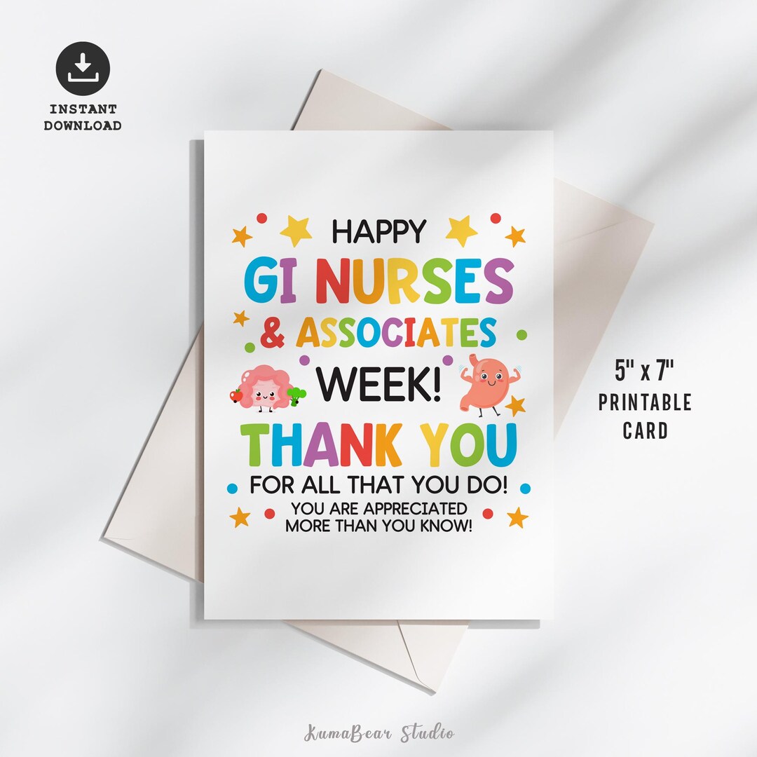 GI Nurses & Associates Week Printable Card, GI Nurse Week Cards, GI ...