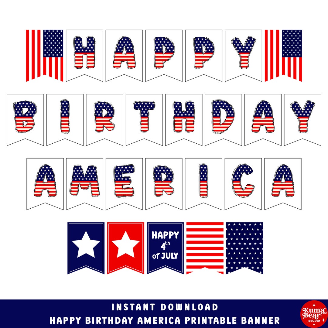 4th of July Banner Printable, Patriotic Decor, Red White Blue Banner ...