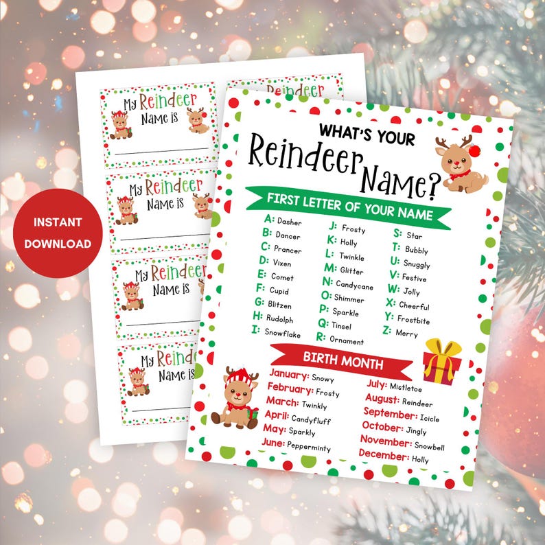 What's Your Reindeer Name Christmas Game Printable - Etsy