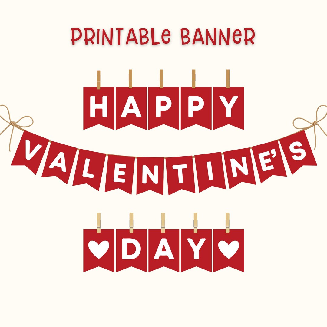 Banner Printable Valentines Day, Happy Valentine's Day Decor, Valentine ...