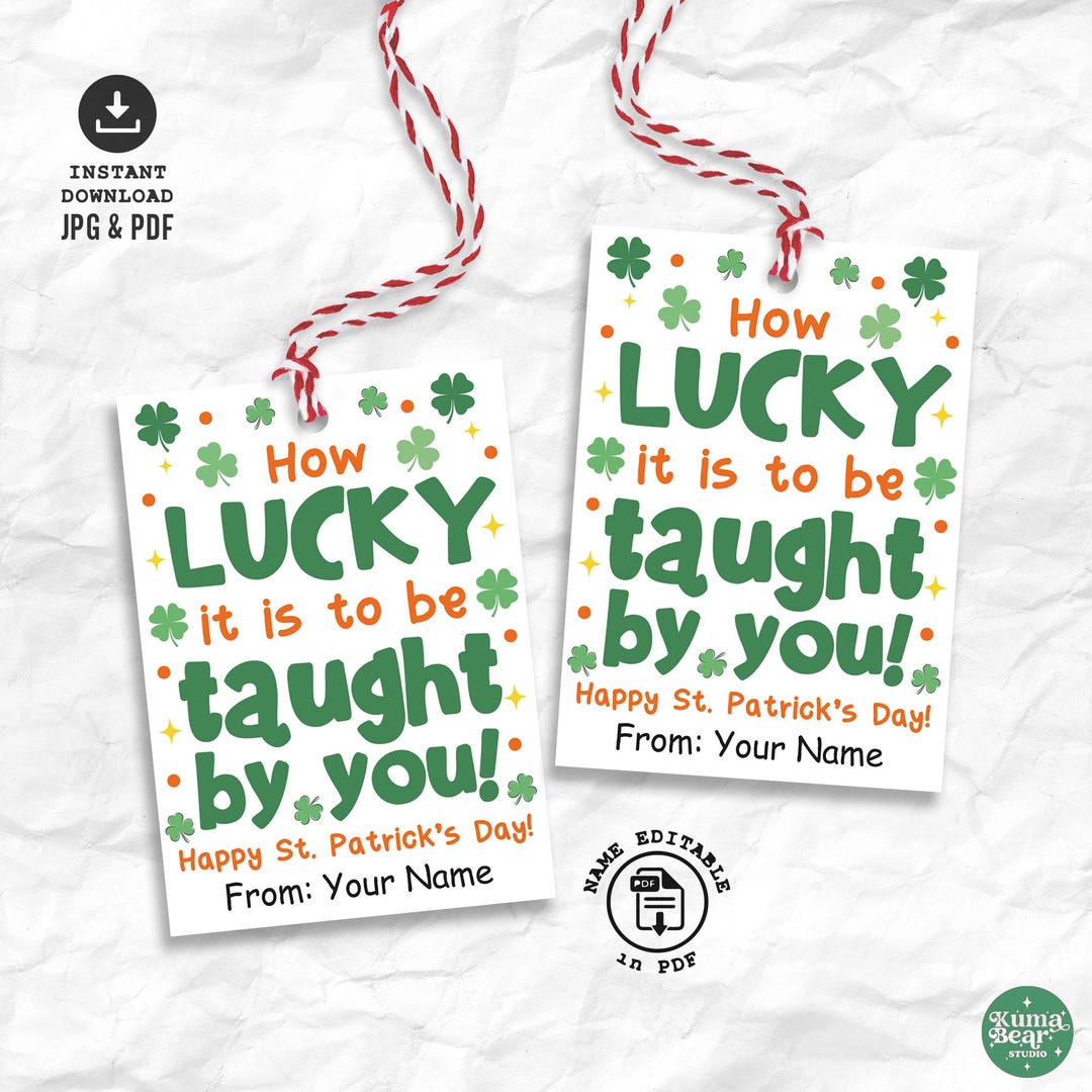 St Patrick’s Day Teacher Thank You Tag, Lucky to Be Taught You Treat ...