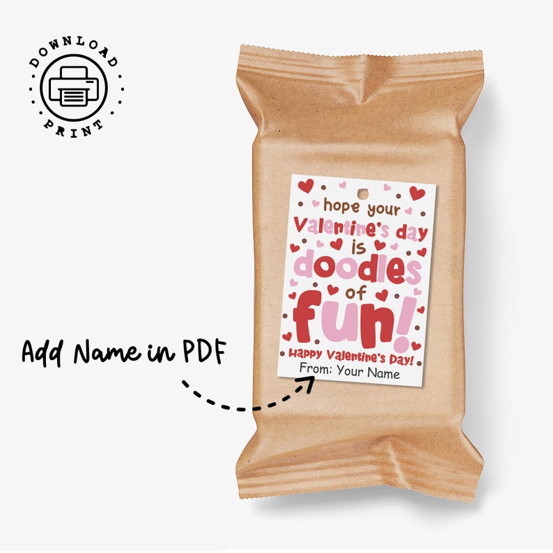 Kids Valentine Tag Printable, Doodles of Fun Valentine's Day Gift Tags ...