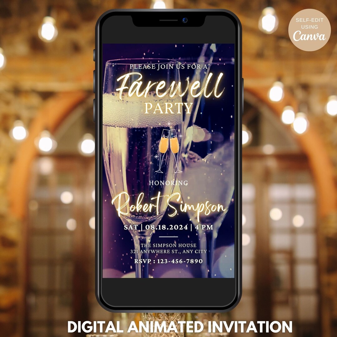 Digital Farewell Party Invitation Animated, Editable Farewell Dinner ...