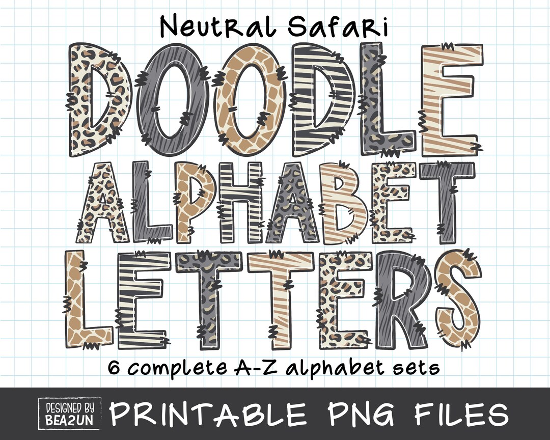 Neutral Safari Alphabet Letters PNG Bundle, Animals Prints Alphabet PNG ...