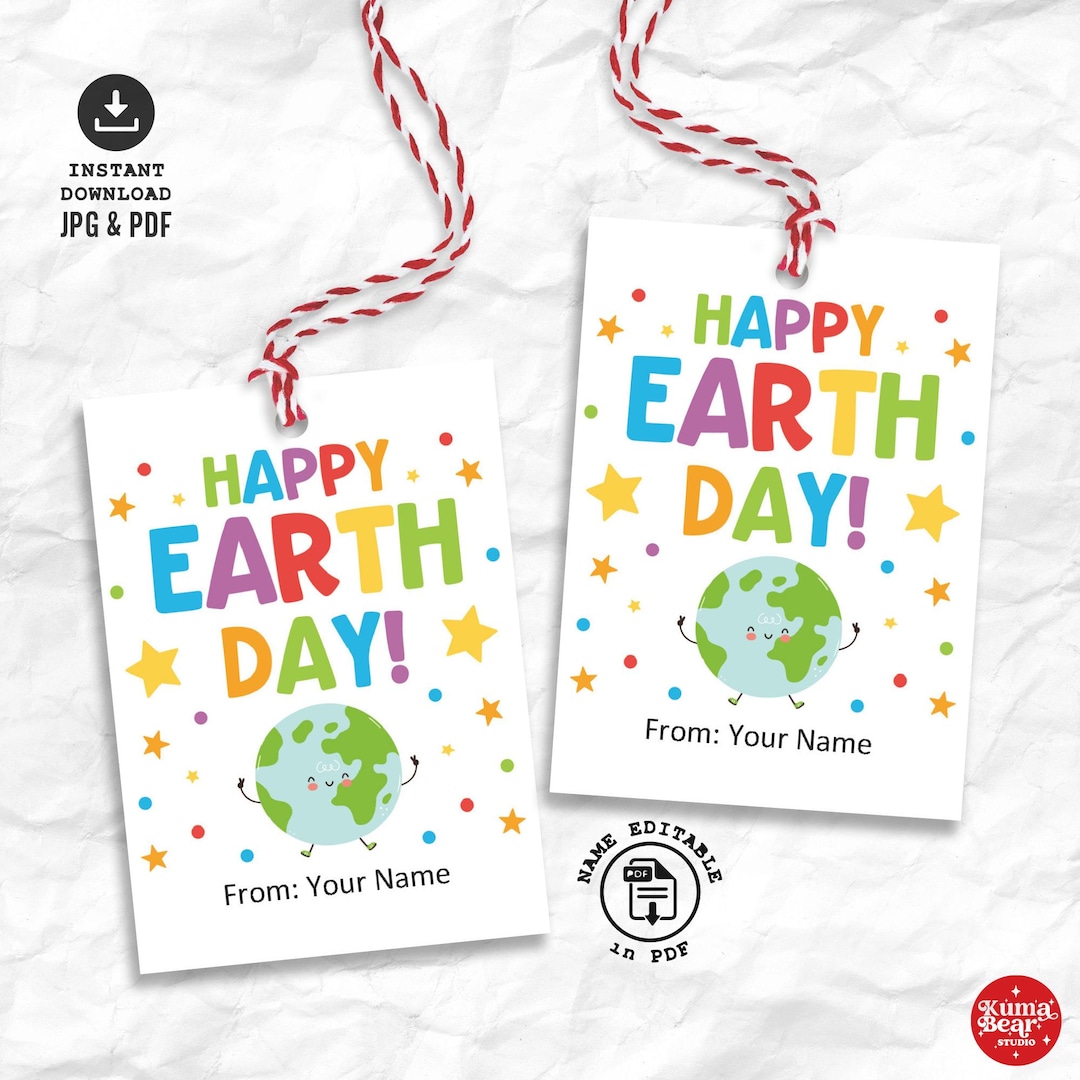 Happy Earth Day Gift Tags Printable, Editable Name (digital Download ...