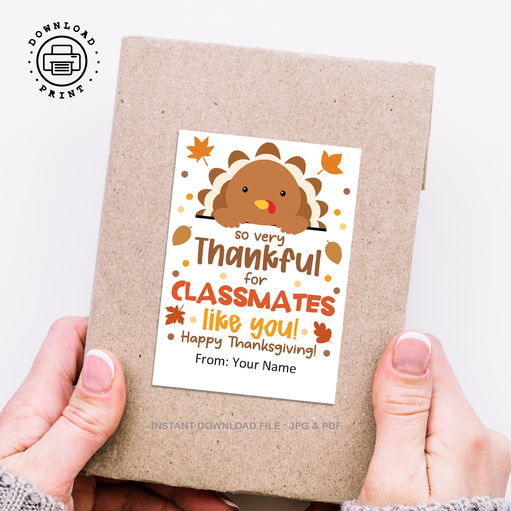 Thanksgiving Classmate Gift Tags, so Thankful for You, Kids Classroom ...