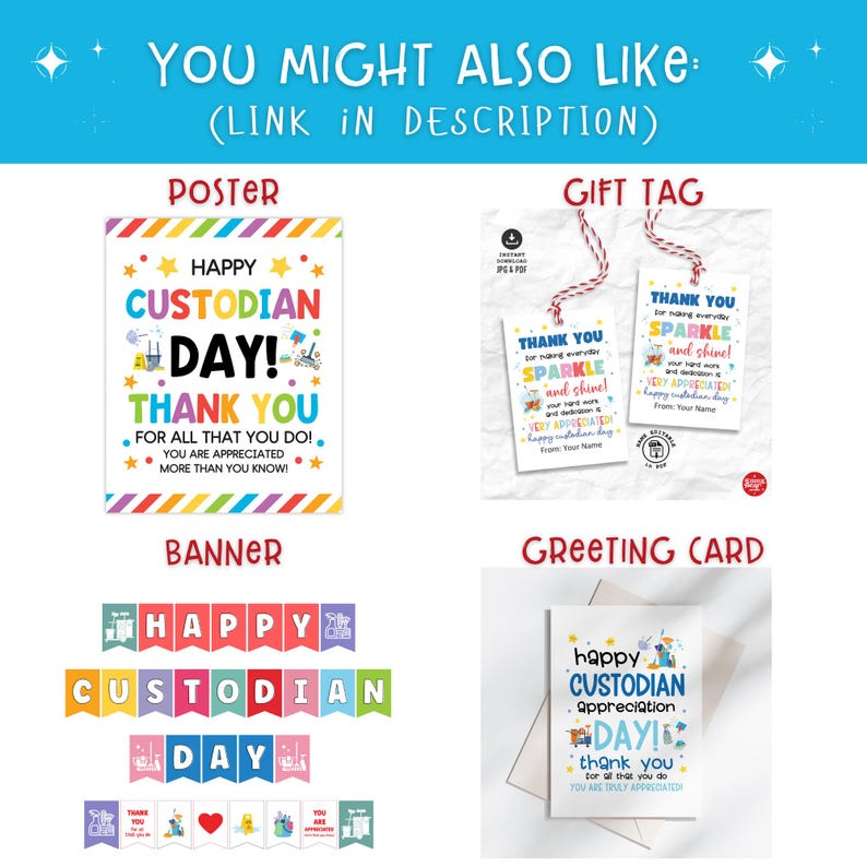 Custodian Day Gift Tags - Printable Thank You Favor Tags for School ...