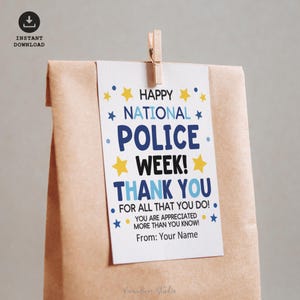 Police Appreciation Gift Tag Printable, Happy Police Week Tag Printable ...
