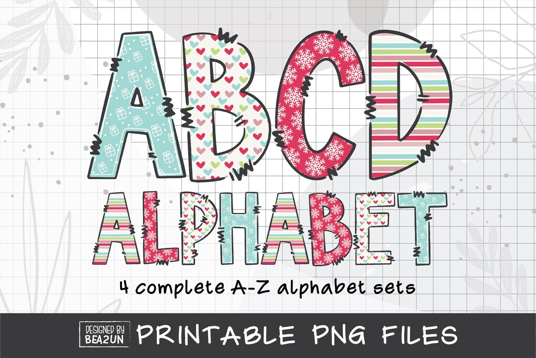 Christmas PNG Alphabet, Winter Doodle Letters, Alphabet PNG Sublimation ...