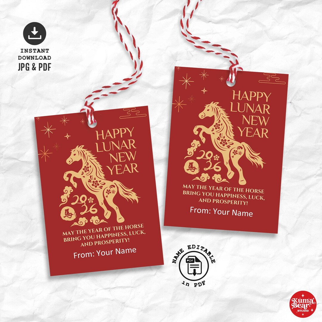 Lunar New Year Gift Tags Printable, Year of the Horse 2026, Chinese New ...