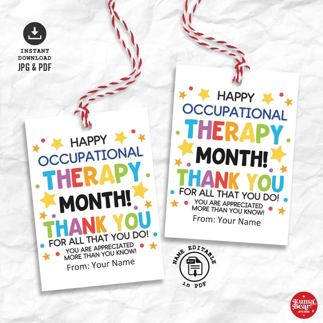 Occupational Therapy Month Gift Tag Printable, OT Month Tag, Thank You ...
