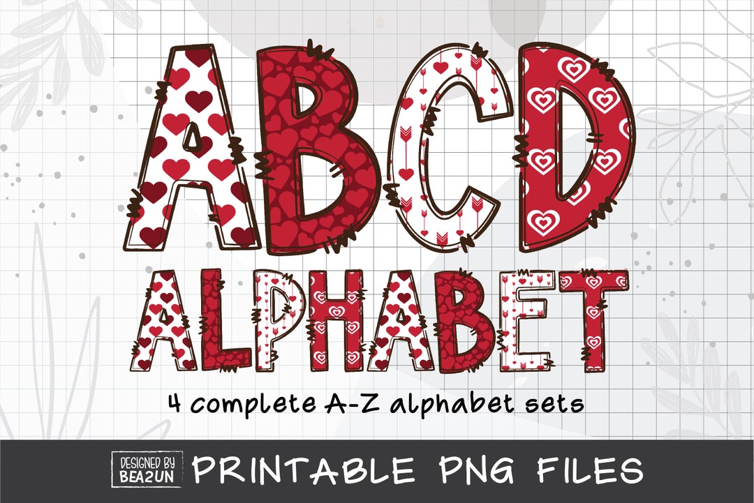 Hearts Alphabet Letters PNG Bundle, Love Alphabet PNG, Alphabet ...