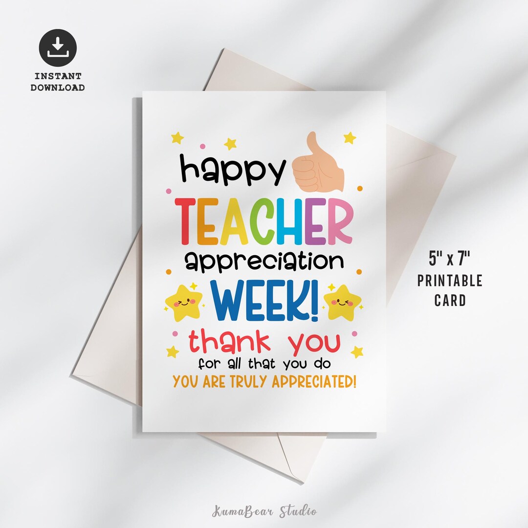 Teacher Thank You Card Printable, Rainbow Happy Teacher Appreciation ...
