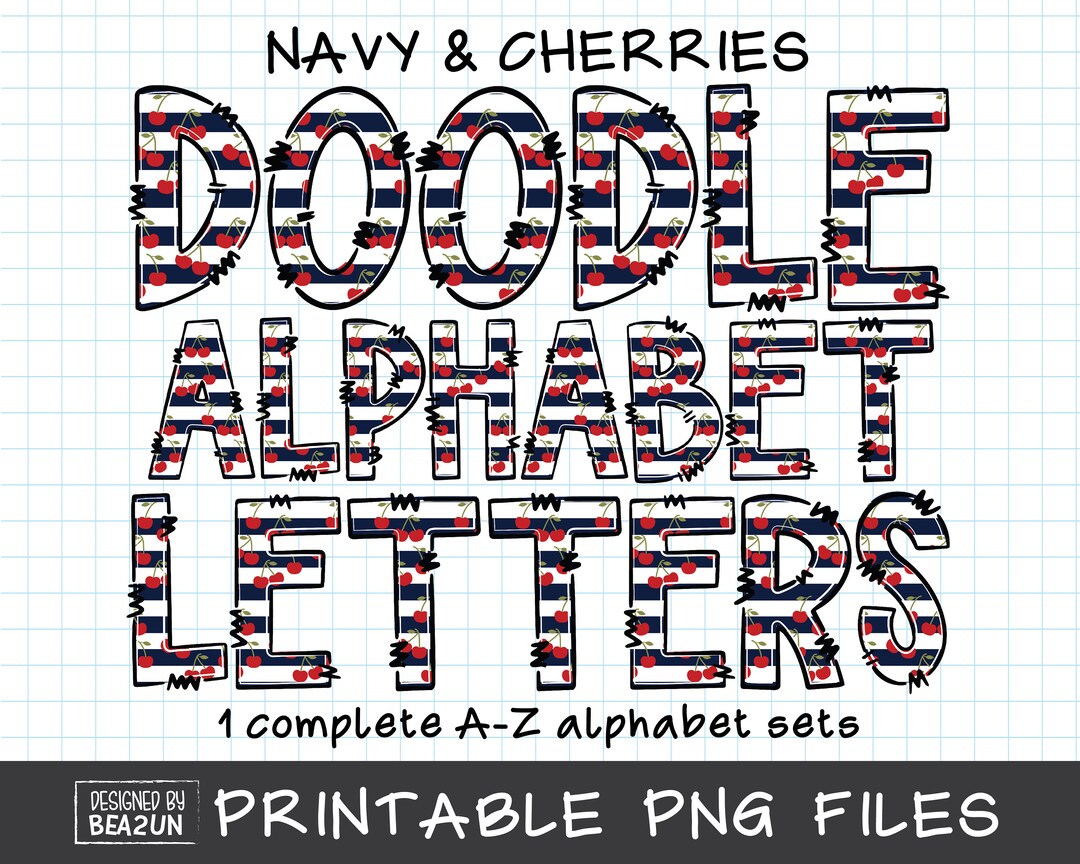 Navy Cherries Alphabet PNG, Cherry Alphabet Sublimation, Red & Blue ...