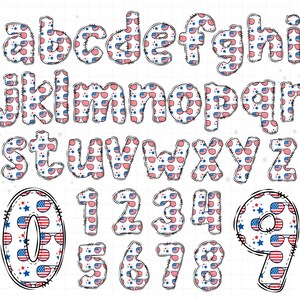4th of July, Patriotic Doodle Alphabet Bundle, 4th of July PNG Letters ...