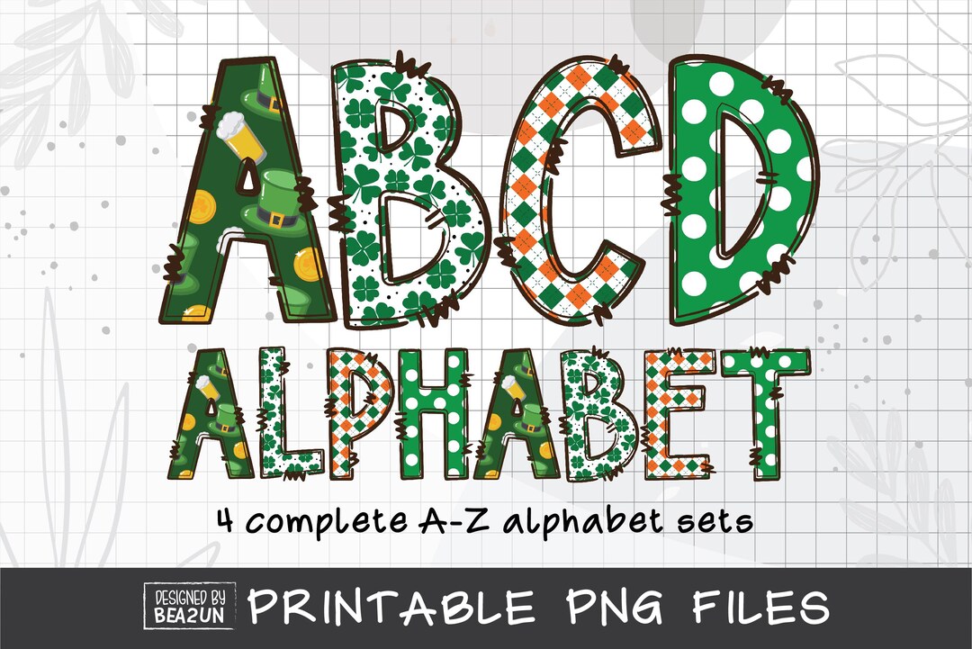 St Patricks Day Doodle Alphabet Letters PNG Sublimation, St Patrick's ...