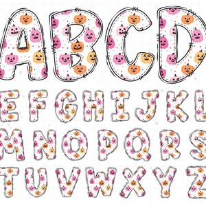 Pink Halloween Alphabet, Halloween Doodle Alphabet Bundle, Halloween ...