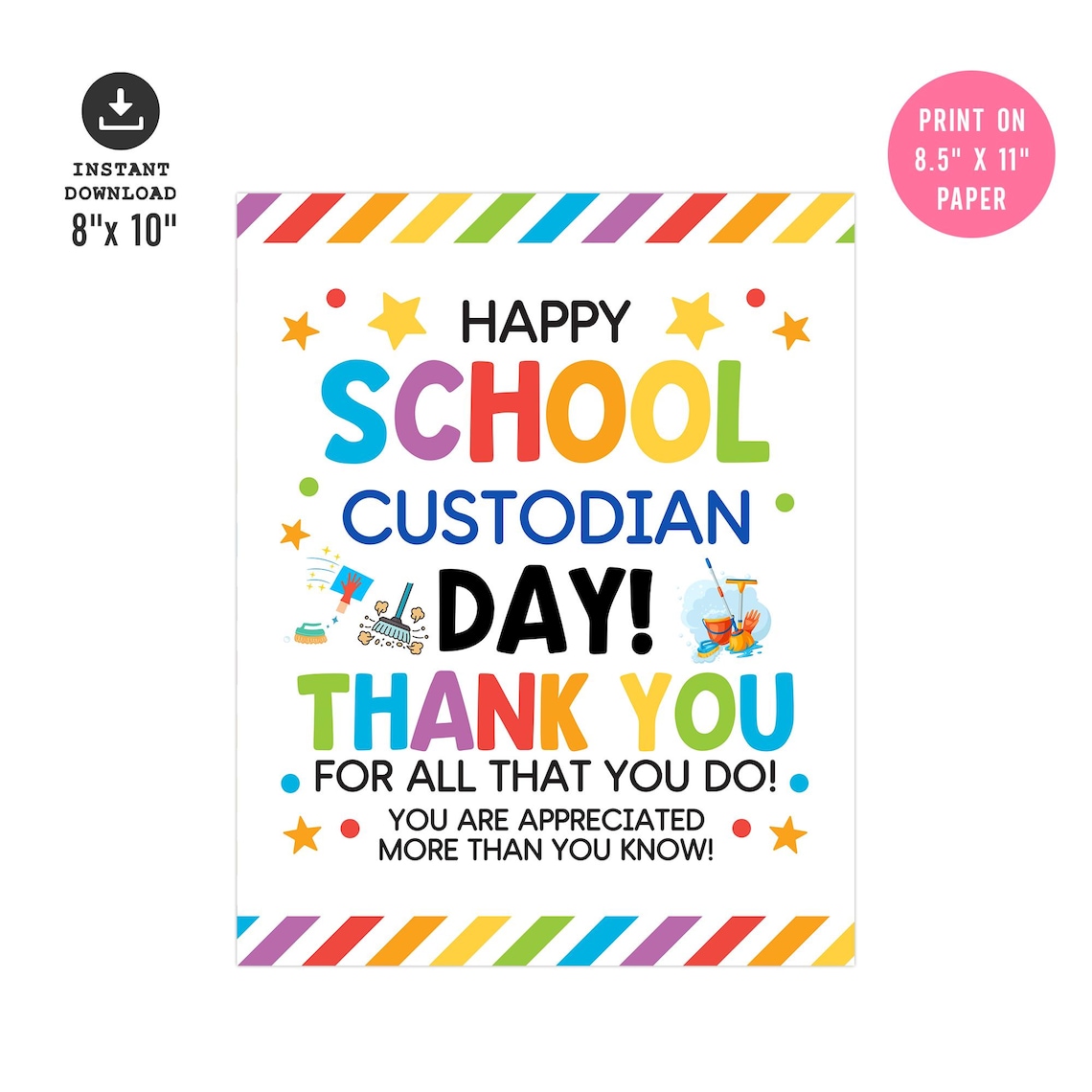 School Custodian Day Sign Printable - Thank You Poster for Custodian ...