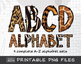 Safari Animals Doodle Alphabet Sublimation Clipart PNG Number - Etsy UK