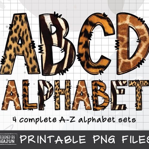 Safari Animals Skin Alphabet PNG Alphabet Sublimation - Etsy