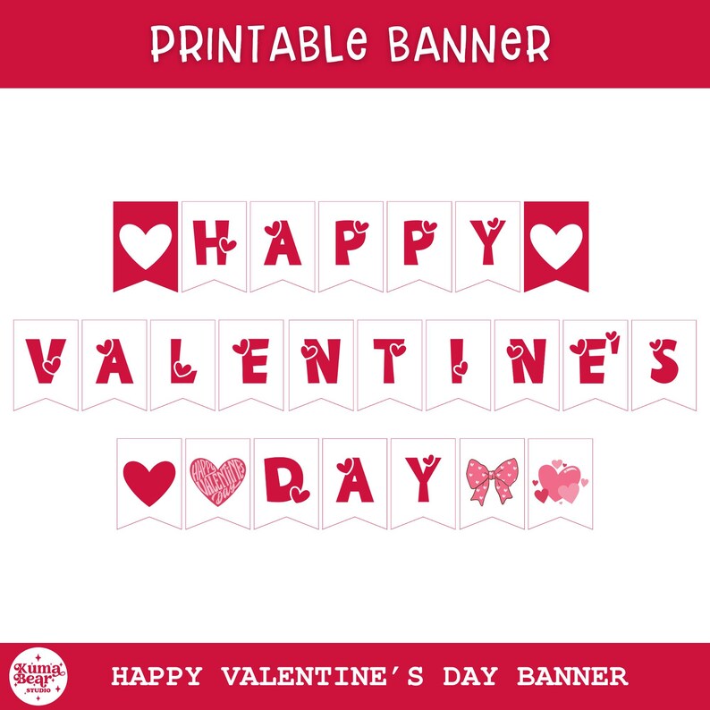 Happy Valentines Day Banner, Printable Valentine Decor, Valentine's Day ...
