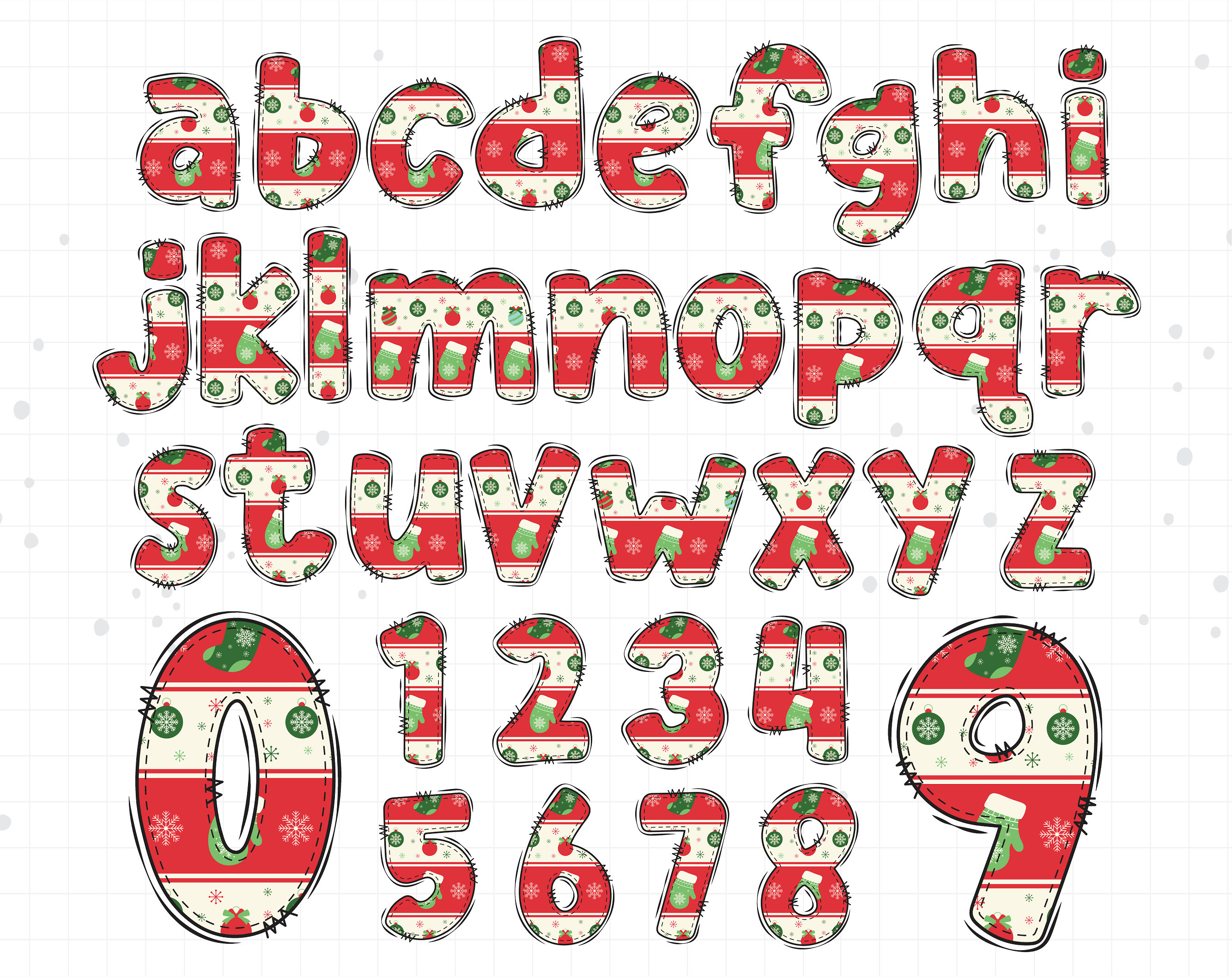 Christmas Alphabet PNG Christmas Sublimation Doodle Hand - Etsy