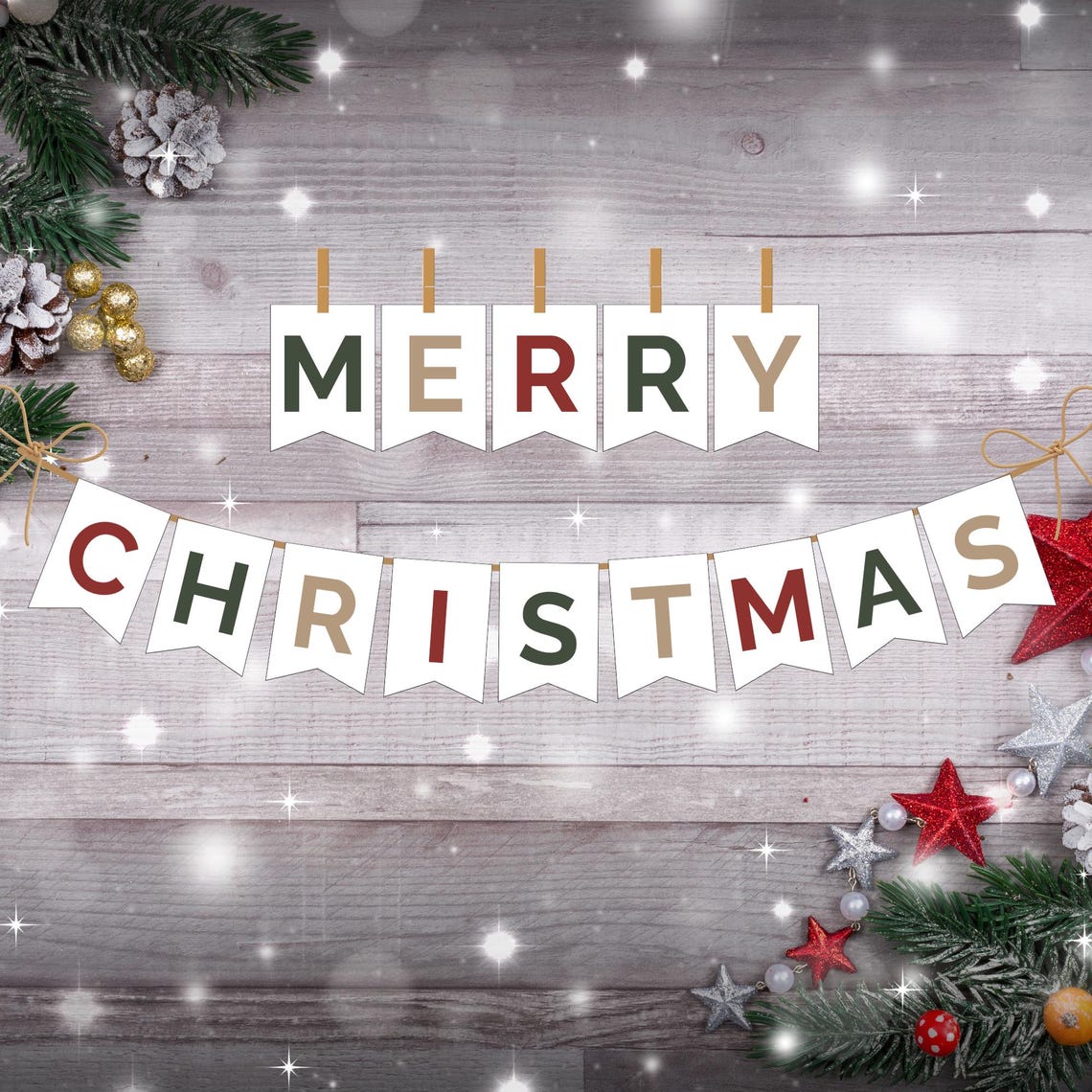 Boho Christmas Banner Printable Bunting Decorations - Etsy