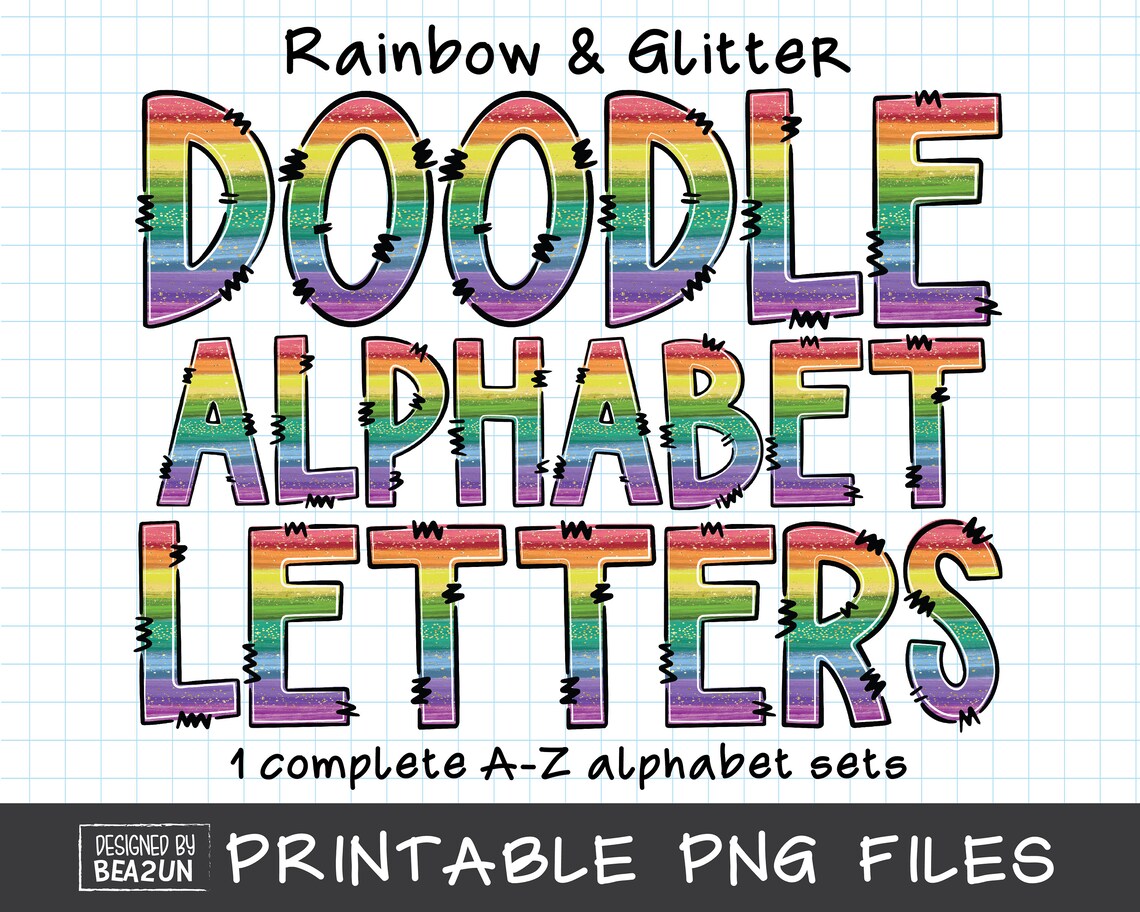 Rainbow and Glitter Alphabet PNG Alphabet Sublimation - Etsy