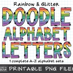 Rainbow and Glitter Alphabet PNG, Alphabet Sublimation, Alphabet ...