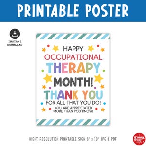 OT Month Sign Printable, Occupational Therapy Month Sign, Thank You ...