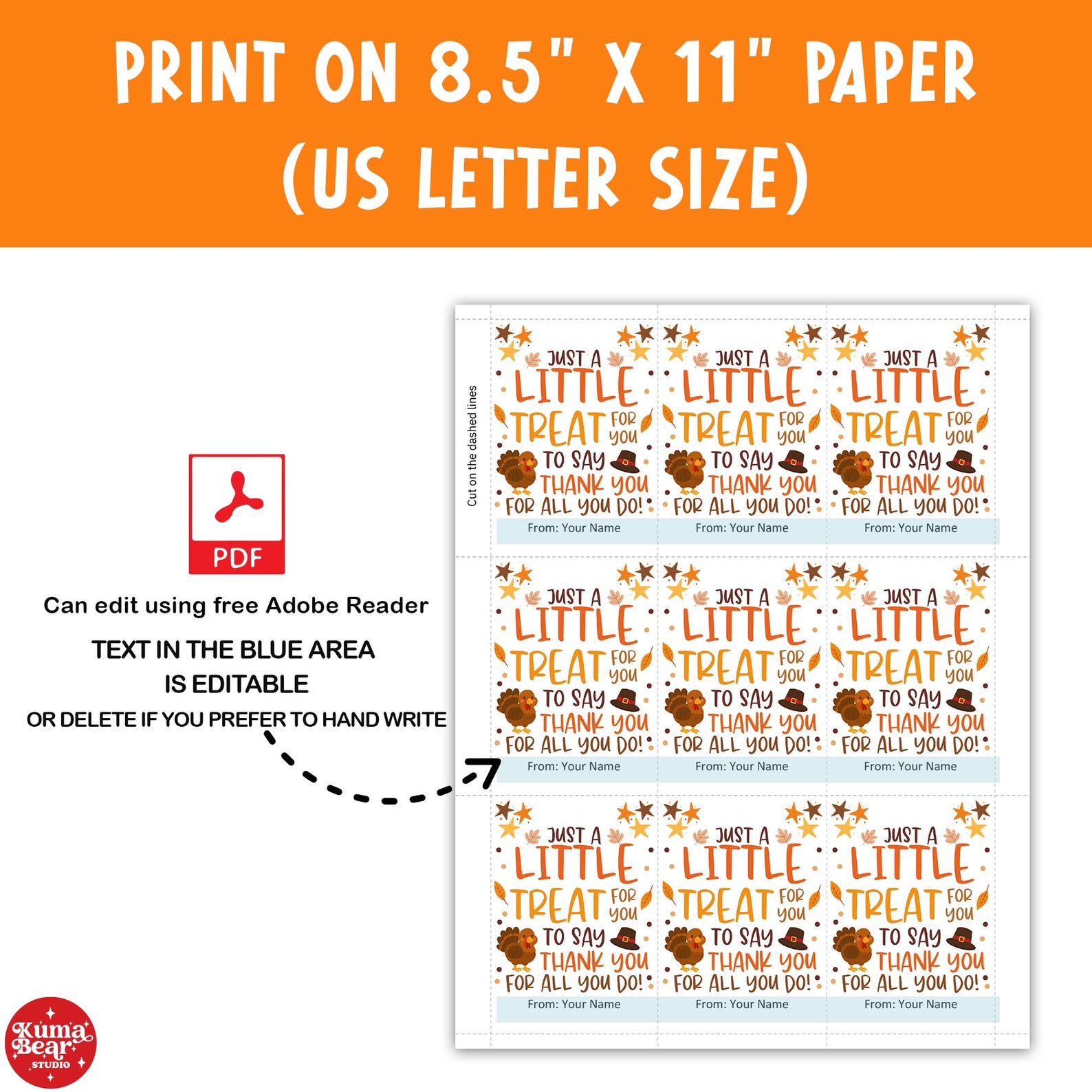Thanksgiving Treat Tags, Just a Little Treat Printable Tags, Fall Thank ...