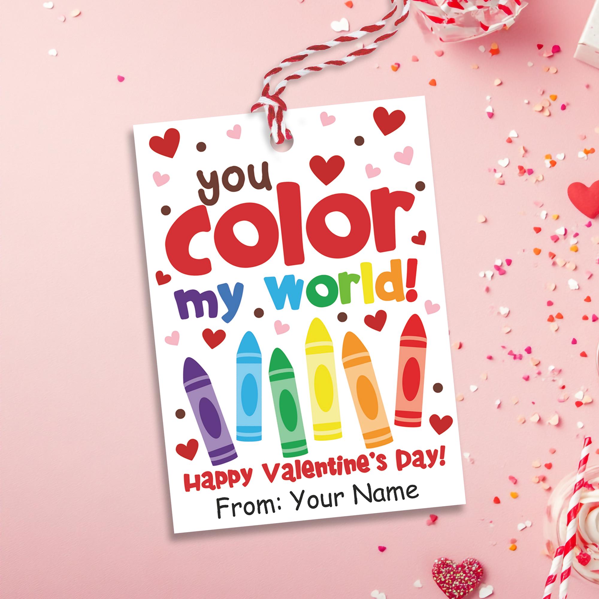 Valentines Day Gift Tags Printable, Color My World Crayon Valentine ...
