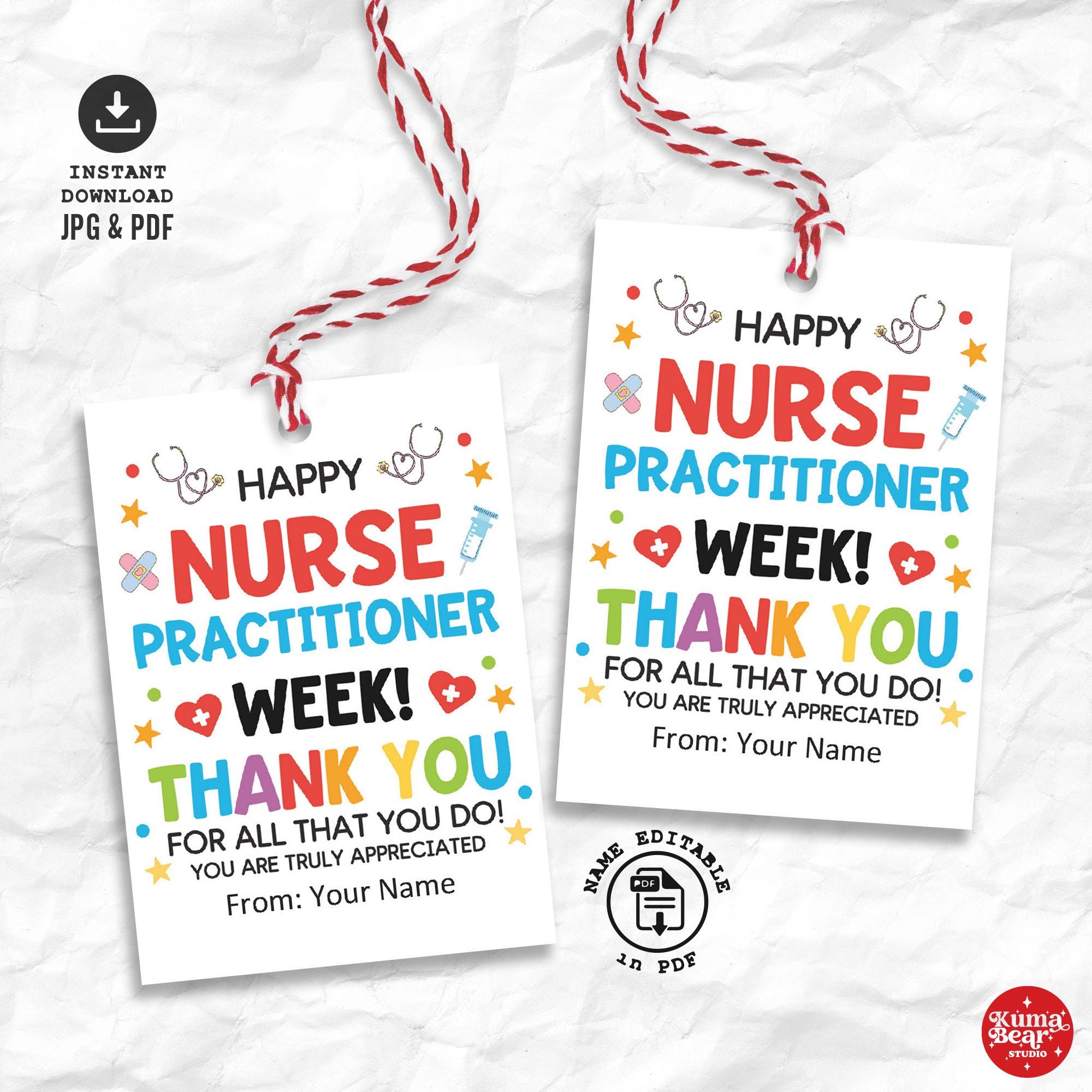Nurse Practitioner Week Gift Tags, NP Week Thank You Tags Printable ...